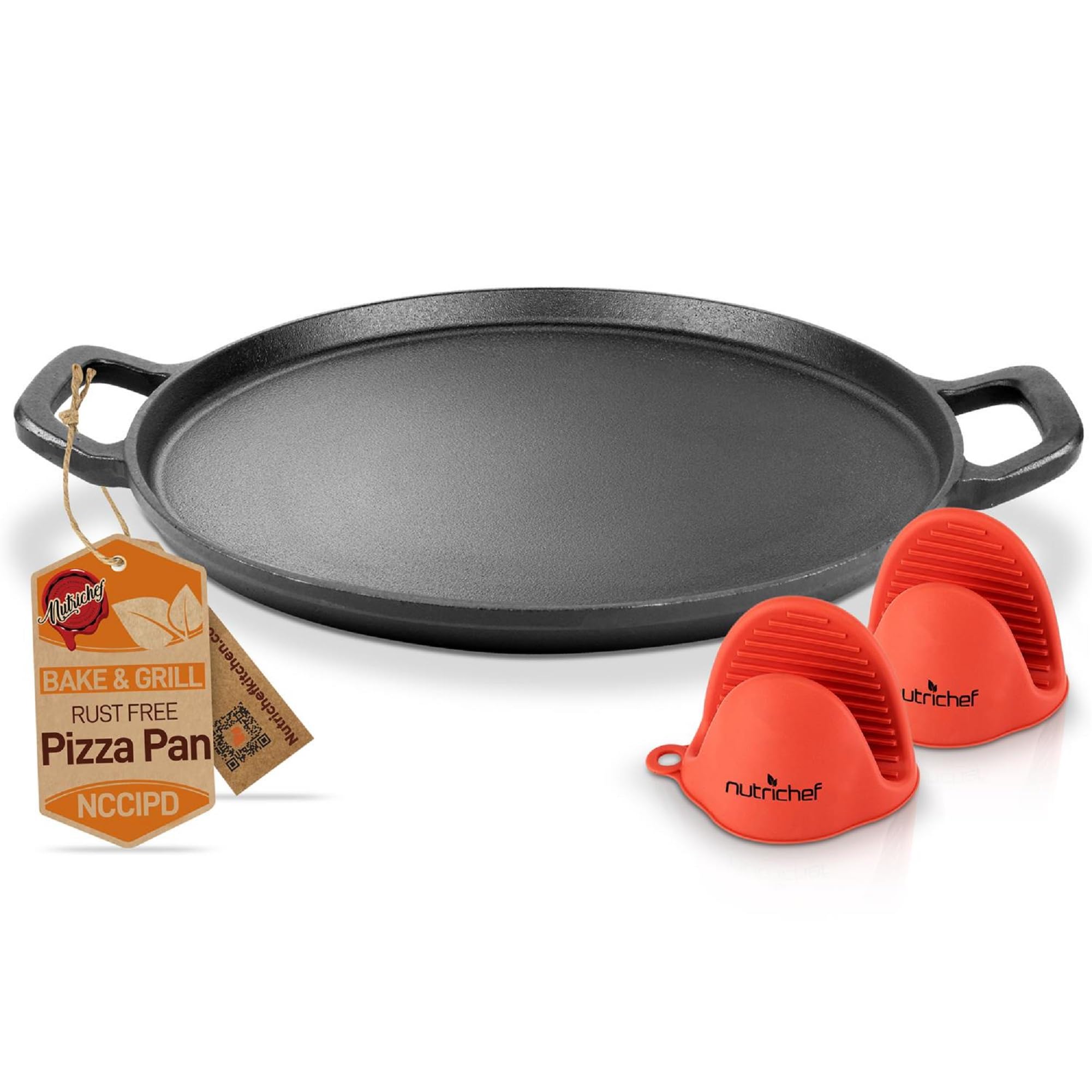 Molde Plano para Pizza NutriChef Hierro Fundido 13 Pulgadas con Asas I ...