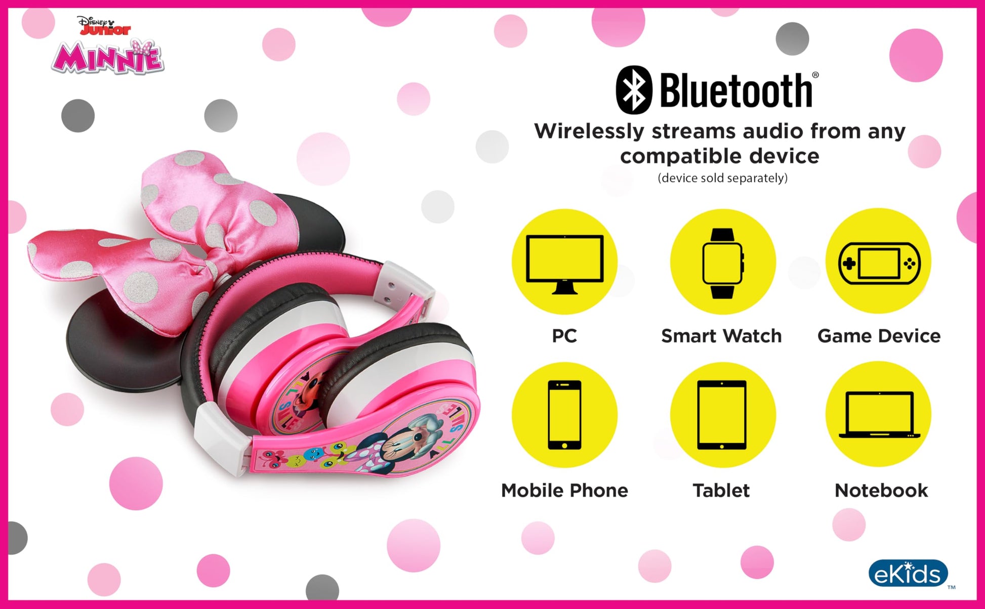 Minnie Mouse Bluetooth Headphones for Kids Wireless Rechargeable Kid F ...