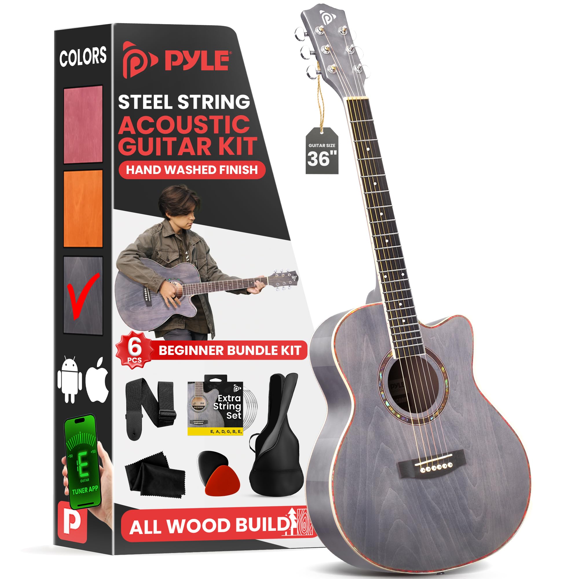 Pyle PGA550CAB, guitarra acústica de 6 cuerdas – Cremas y Más
