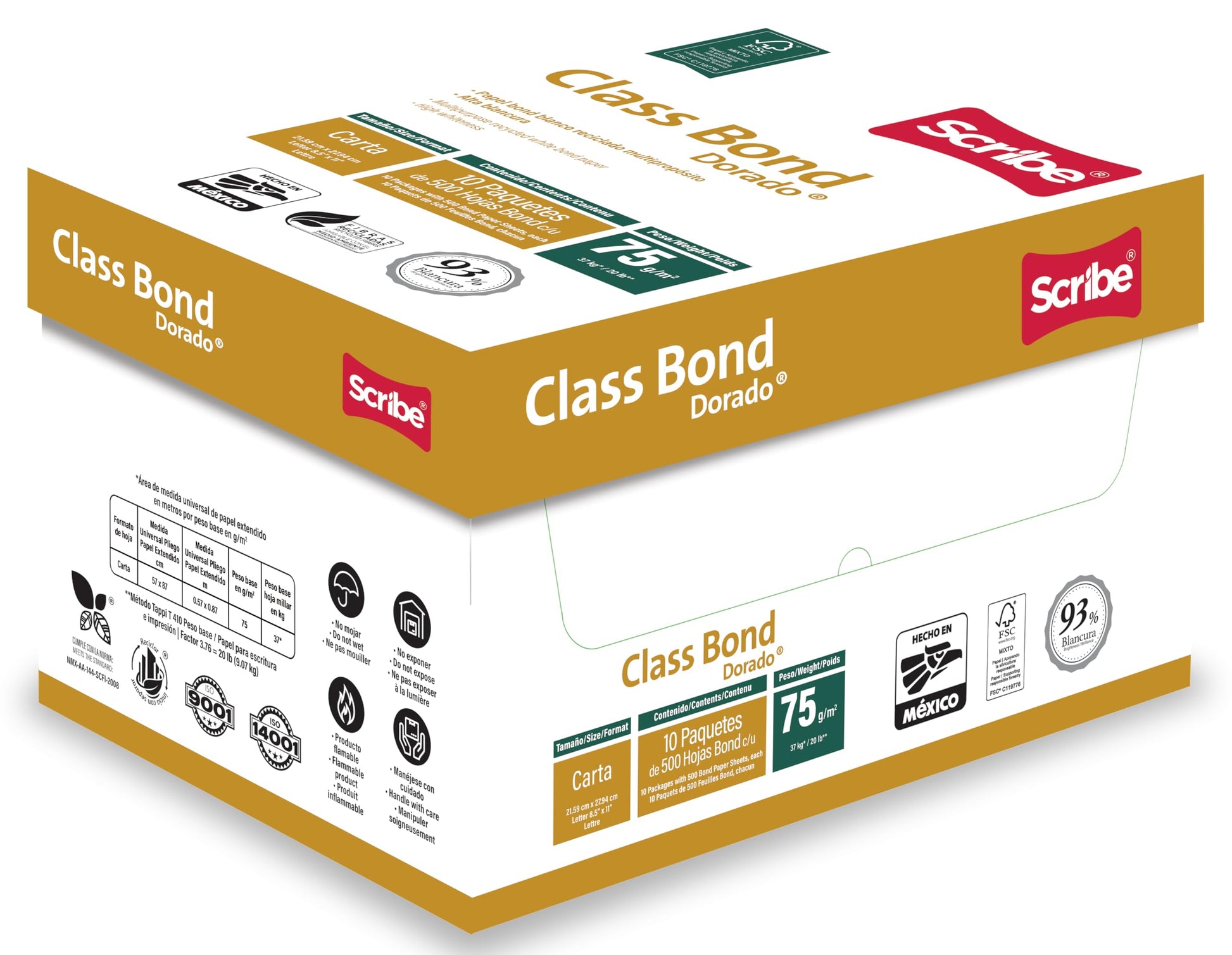 Caja de Papel Reciclado Scribe Blanco 92% Blancura para Impresoras Las ...